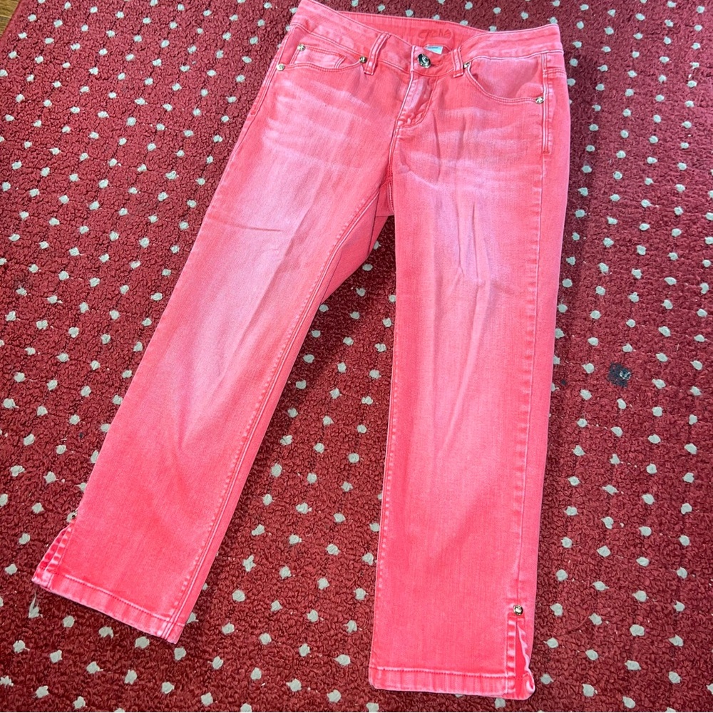 Cache Red Faded Cropped Jeans W/ Sparkle Rhinestone D… - Gem
